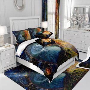 Feelyou Tree of Life Duvet Cover 100% Cotton Full Size Sun and Moon Bedding Set for Kids Psychedelic Galaxy Comforter Cover Set Teens Decor Constellations Bedspread Cover Zipper