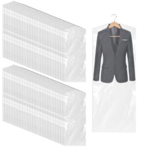 prasacco 50 pcs garment bags for hanging clothes, 60x24inch plastic clear clothes covers dry cleaning bag hanging clothing covers dust-proof garment bags for dry cleaner, home storage, travel