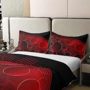 Feelyou Red and Black Duvet Cover 100% Cotton Queen Size Kids Circle Comforter Cover Set for Boys Teens Geometric Bedding Set Modern Geometry Bedspread Cover Room Decor Quilt Cover