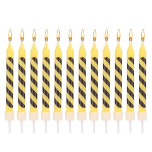 12pcs construction birthday candles, yellow and black striped charm candle construction themed birthday candles for engineers present construction party wedding cake decoration kids supplies