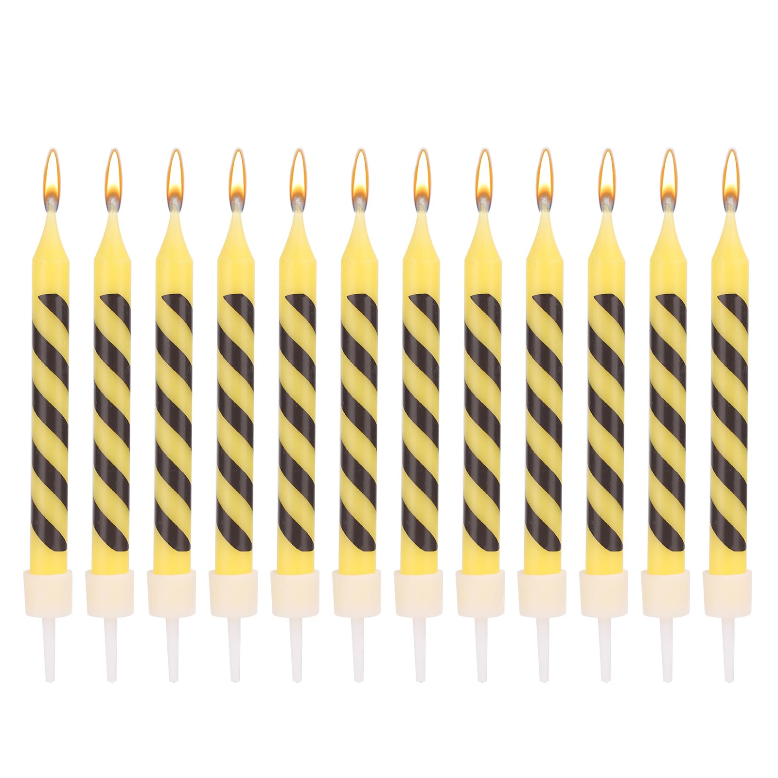 12pcs Construction Birthday Candles, Yellow and Black Striped Charm Candle Construction Themed Birthday Candles for Engineers Present Construction Party Wedding Cake Decoration Kids Supplies