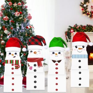 MotiMind 16 Pcs Christmas Snowman Stackable Gift Boxes with Hats in 4 Designs Stackable Snowman Gift Box Tower Xmas Nesting Box for Gift Wrapping Party Decor Christmas Stacking Gift Boxes