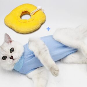 2PCS Cat Cone Collar and Cat Recovery Suit, Anti-Bite, Stop Licking Wounds, Adjustable Soft Elizabethan Cone, Cat Onesie for Female Cat After Surgery