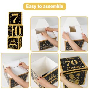 70th Birthday Decorations Boxes for Men- 3PCS Black Gold Happy 70th Birthday Balloons Boxes, 70 Year Old Party Supplies for Men Women