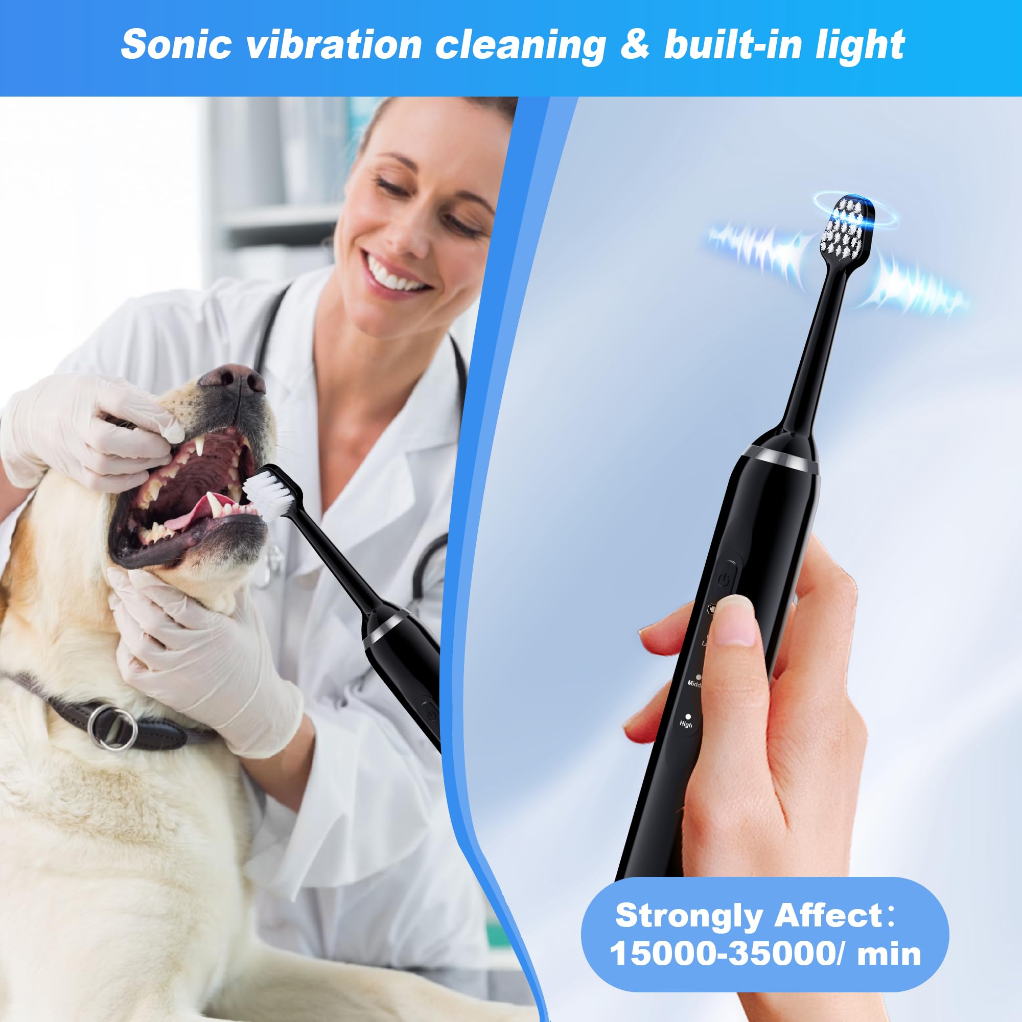 Magentak Dog Teeth Cleaning Kit, Sonic Electric Toothbrush for Pets, Teeth Plaque Remover Brush Set, Rechargeable Sonic Toothbrush for Teeth Care with 3 Modes and 11 Replaceable Brush Heads