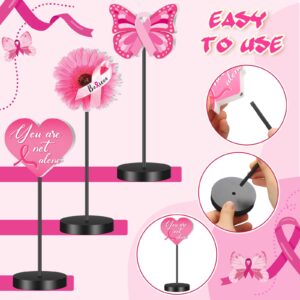 DoubleFill 6 Pcs Breast Cancer Awareness Decorations Standing Table Centerpieces Pink Ribbon Wooden Table Signs Fight Breast Cancer Party Supplies Pink Breast Cancer Decor for Charity Survivor Favors