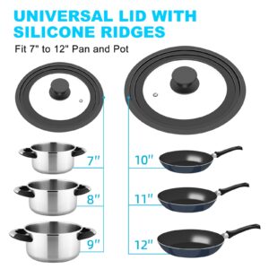 Universal Lid for Pots Pans and Skillets, Pan lid Fit 7", 8", 9",10", 11", 12" Cookware, Pan Lid with Tempered Glass and Silicone Edging, Pot Lid for Skillets, Frying Pans, CrockPot (2 Pack)