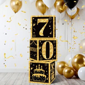 70th Birthday Decorations Boxes for Men- 3PCS Black Gold Happy 70th Birthday Balloons Boxes, 70 Year Old Party Supplies for Men Women