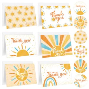 whaline 30 packs boho sun thank you cards retro sunshine greeting cards with envelopes and stickers here comes the son blank note cards for baby shower birthday party supplies