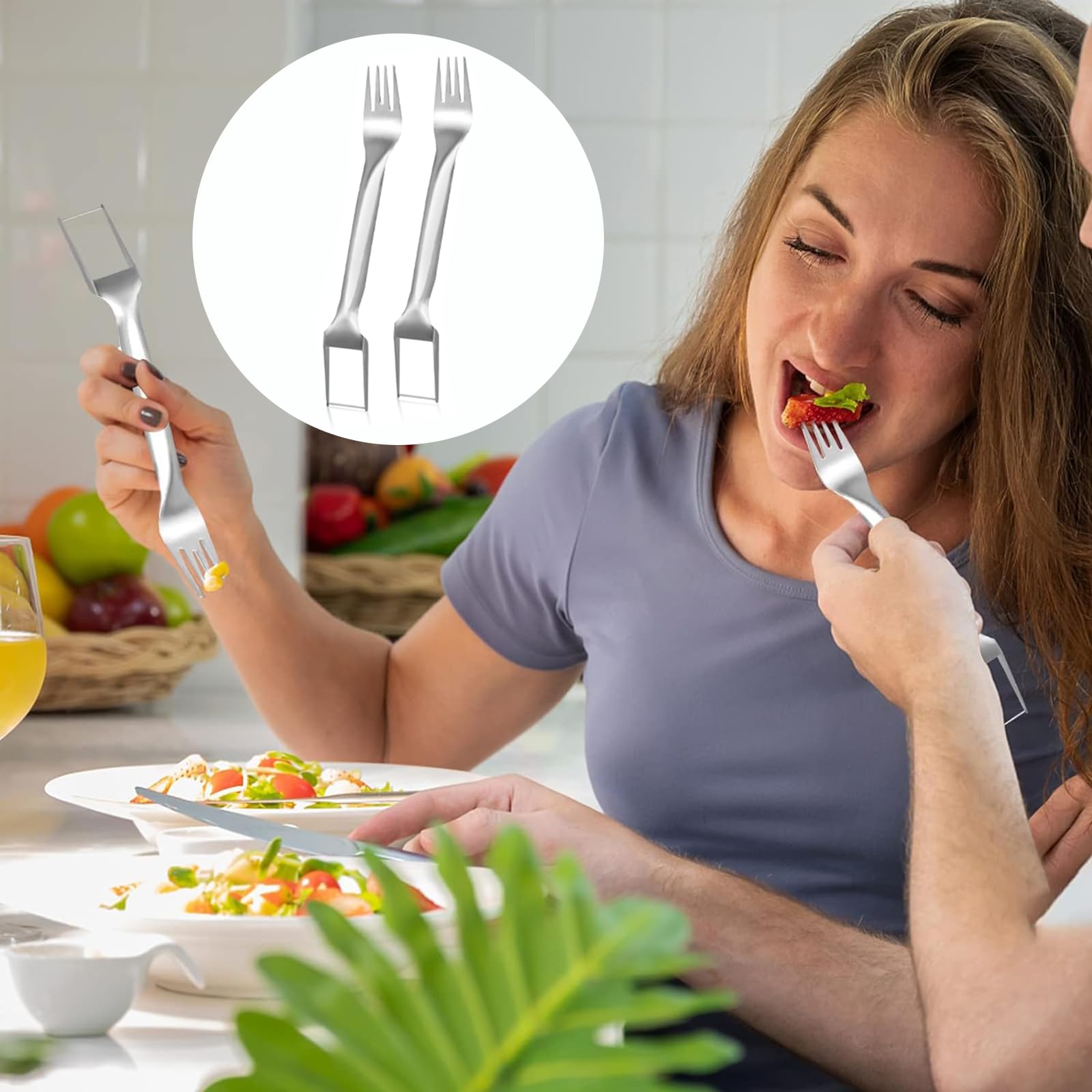 4-Pack 2-in-1 Watermelon Fork Cutter, 2024 New Watermelon Slicer Tools for Family Gatherings, Summer Watermelon Cutter, Fruit and Vegetable Tools, Stainless Steel Fruit Fork Cutter Knife for Camping