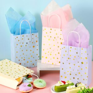 Pajean 24 Pack Star Gift Bags with Tissues Paper Star Paper Gift Bags with Handles Colorful Party Favor Bags Kraft Goodies Treat Bags for Birthday Baby Shower Wedding Party Favors Supplies