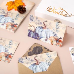 Whaline 50 Pack Fall Thank You Cards Bulk Boxed Vintage Blue Pumpkin Greeting Cards with Envelope Sticker Blank Note Cards for Autumn Thanksgiving Wedding, 4 x 6 Inch