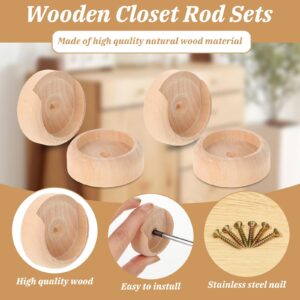 Wooden Closet Pole Socket, 4 Pack Closet Rod Holders Heavy Duty Closet Rod Support, 1-3/8" Pole Hanging Support U-Shaped Rod Brackets with Screws for Bedroom Wardrobe Bathroom Curtain Clothing Store