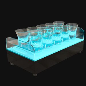 shot glasses set of 12 with light up led acrylic base tray - modern unique cool shot glasses - glass tequila shot glasses - fancy shot glasses set perfect for parties, birthdays, & celebrations