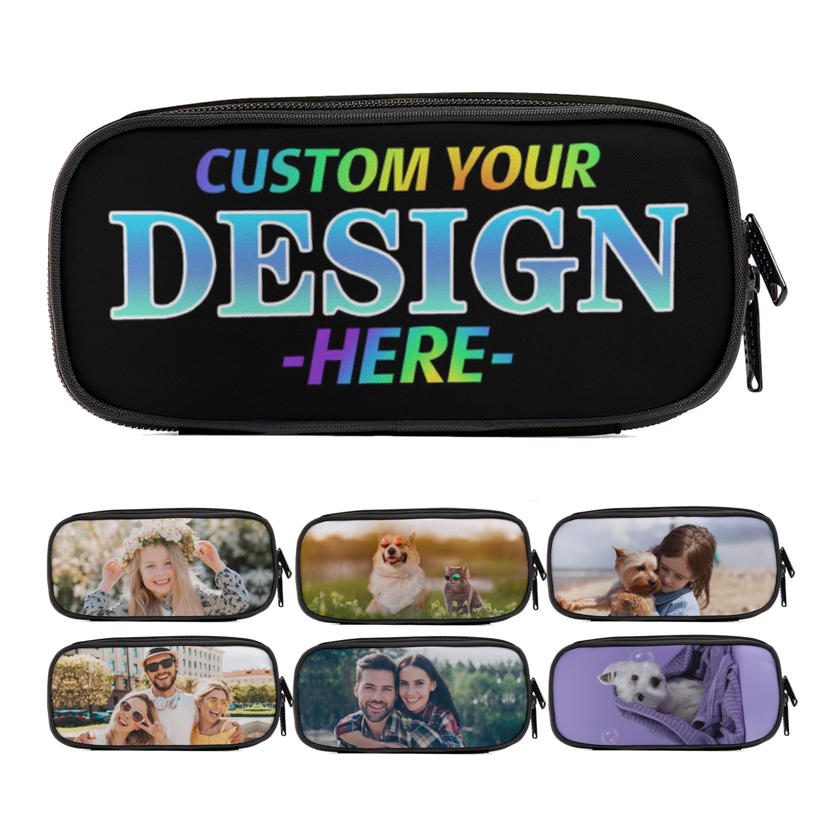 Llwzndo Custom Pencil Case with Photo Text Logo, Personalized Large Capacity Photo Pencil Box, Customized Multifunctional Pen Pouch Gift for Boys Girls Kids