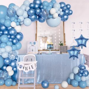 Ouddy Life Blue Balloons Arch Kit, Different Sizes 18 12 10 5Inch Pastel Blue White Latex Metallic Confetti Star Foil Balloon for Baby Shower Wedding Birthday Ocean Themed Graduation Party Decorations