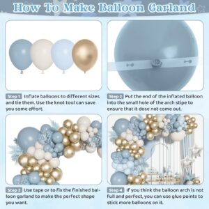 Ouddy Life Dusty Blue Balloons Arch Kit, Different Sizes 18 12 10 5Inch Fog Blue Sand White Champagne Gold Latex Confetti Star Foil Balloon for Boys Baby Bridal Shower Birthday Boho Party Decorations