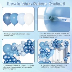 Ouddy Life Blue Balloons Arch Kit, Different Sizes 18 12 10 5Inch Pastel Blue White Latex Metallic Confetti Star Foil Balloon for Baby Shower Wedding Birthday Ocean Themed Graduation Party Decorations