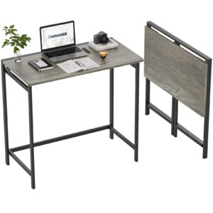 elephance folding desk no assembly required 31.5" small foldable computer desk for small spaces, space saving study writing office desk foldable table for home office black oak