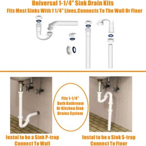 Bathroom Sink Drain Kit,1-1/4” Sink Drain Kit for Most Bathroom Sink Drain Repair Kit and Kitchen Sink Drain Kit,1-1/4” P Trap or S Trap Sink Plumbing Kit,Sink Pipe Replacement Kit