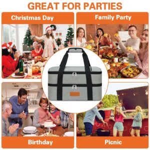 LHZK Double Insulated Casserole Carrier, Expandable Casserole Carriers for Hot or Cold Food, Insulated Food Carrier for Travel, Parties, Picnic, Fits 11 x 15 or 9 x 13 Baking Dish (Grey)