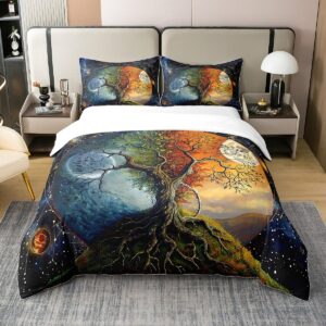 feelyou tree of life duvet cover 100% cotton full size sun and moon bedding set for kids psychedelic galaxy comforter cover set teens decor constellations bedspread cover zipper