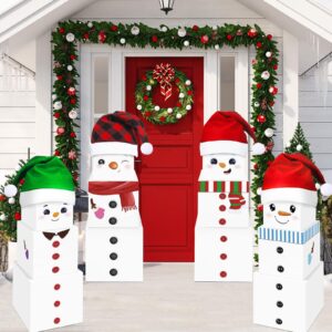 MotiMind 16 Pcs Christmas Snowman Stackable Gift Boxes with Hats in 4 Designs Stackable Snowman Gift Box Tower Xmas Nesting Box for Gift Wrapping Party Decor Christmas Stacking Gift Boxes