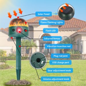 Ultrasonic Solar Animal Repeller for Yard, 5 Modes Outdoor Cat Squirrel Repellent with Motion Sensor, Flame Light, Motor Vibration, Deterrent for Deer Skunk Dog Snake Gophers for Yard Garden