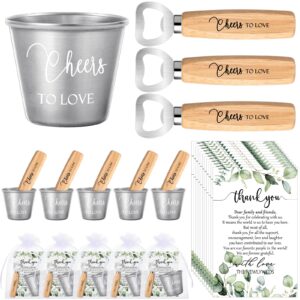 funnymoom 50 set wedding party favors for guests wedding short glasses cheers to love pint cups beer bottle opener with thank you cards organza bags wedding thank you gifts for bridal shower