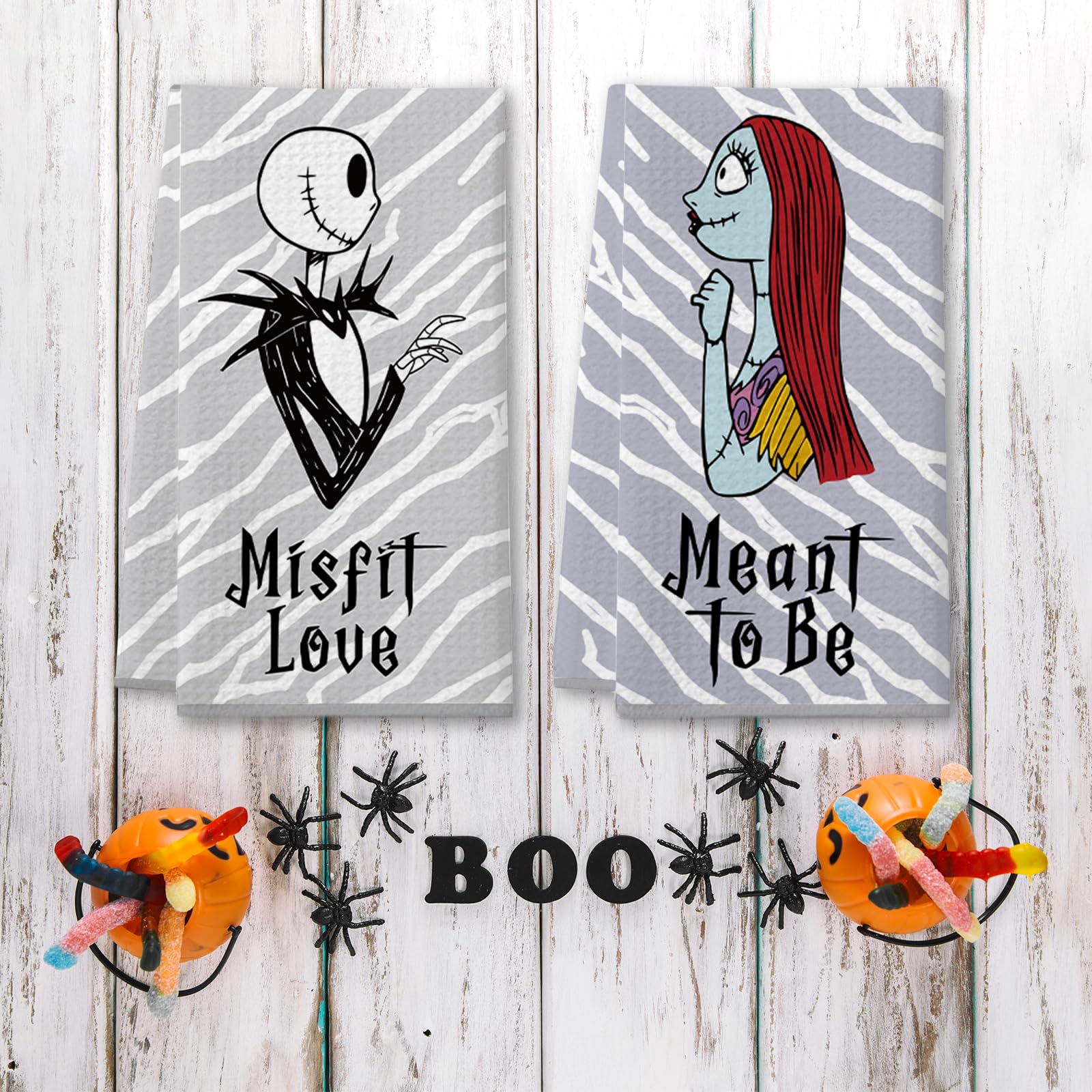 Cheroloven Nightmare Before Christmas Kitchen Towels, Halloween Kitchen Bathroom Decorations, 2 Pack Funny Halloween Hand Towels Dish Cloths, Jack Sally Gothic Home Decor