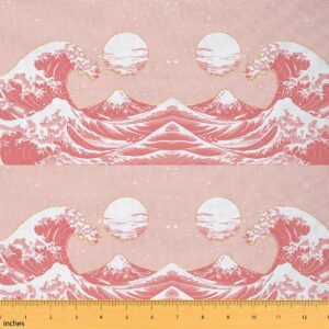 feelyou japanese wave fabric by the yard 1 yard ocean wave decorative waterproof outdoor fabric for sofa japanese ukiyoe theme home decor upholstery fabric pink japanese-style diy reupholstery fabric