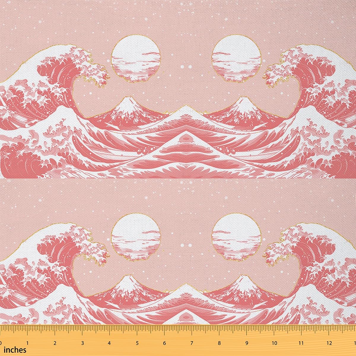 Feelyou Japanese Wave Fabric by The Yard 1 Yard Ocean Wave Decorative Waterproof Outdoor Fabric for Sofa Japanese Ukiyoe Theme Home Decor Upholstery Fabric Pink Japanese-Style DIY Reupholstery Fabric