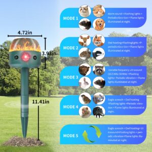 Ultrasonic Solar Animal Repeller for Yard, 5 Modes Outdoor Cat Squirrel Repellent with Motion Sensor, Flame Light, Motor Vibration, Deterrent for Deer Skunk Dog Snake Gophers for Yard Garden