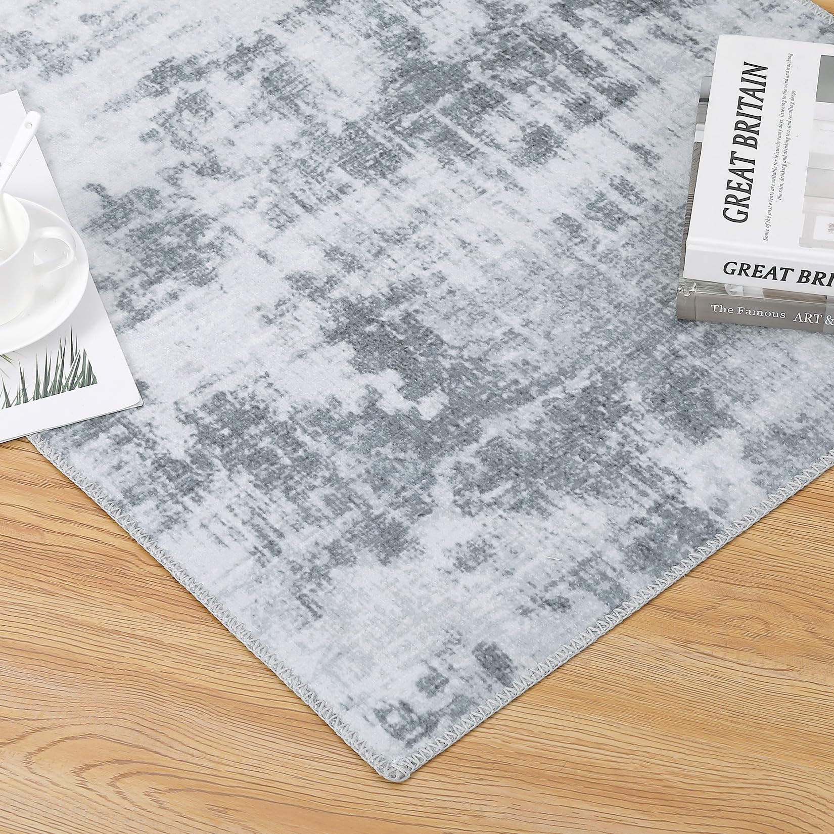 GarveeHome 8x10 Area Rug Modern Abstract Machine Washable Area Rug for Living Room Contemporary Throw Carpet Non-Slip Stain Resistant Accent Rug Floor Cover for Home Decor, Grey