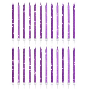 24-count glitter long thin birthday candles, dark purple long stick birthday cake candles set, cake candles decorations for birthday party wedding anniversary supplies