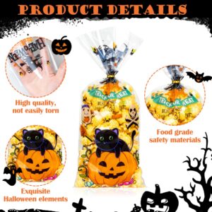 RICEDUO Halloween Cellophane Treat Bags, Halloween Trick or Treat Goody Gags 100pcs with Twists for Snacks Cookies Packing, Goodie Bags Halloween Party Supplies