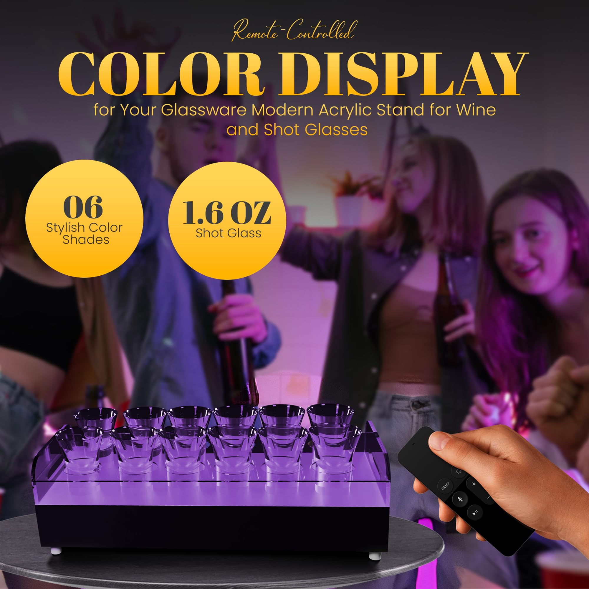 Shot Glasses Set of 12 with Light Up LED Acrylic Base Tray - Modern Unique Cool Shot Glasses - Glass Tequila Shot Glasses - Fancy Shot Glasses Set Perfect for Parties, Birthdays, & Celebrations