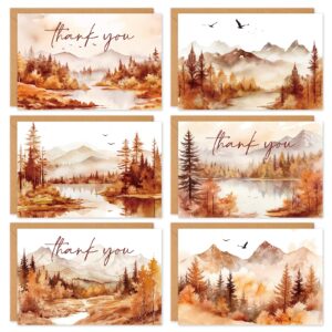 whaline 48 pack fall thank you card watercolor forest mountain landscape greeting cards with envelope sticker blank note cards for autumn thanksgiving wedding, 4 x 6inch