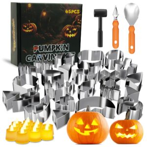 roberly 45pcs halloween pumpkin carving kit, 22 pcs new pumpkin carving cutter 20 led candles 3 carving tools, safe easy diy and durable stainless pumpkin carving tools