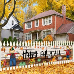 fall decorations happy fall yard banner 118" x 24" large fall harvest thanksgiving outdoor yard decorations autmun scarecrow yard banner sign for fall thanksgiving party supplies