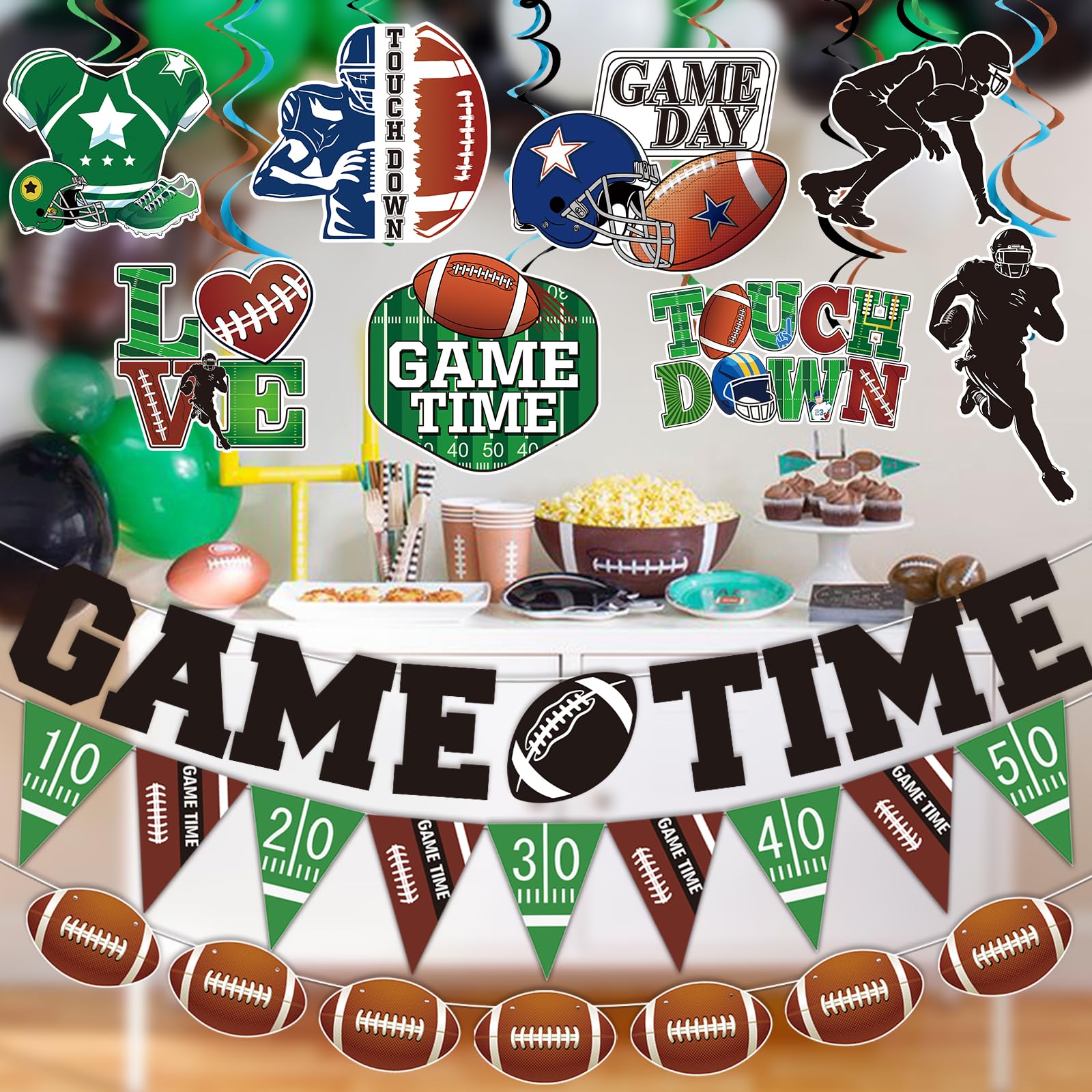 Football Party Decorations 2024 Football Game Time Touch Down Banner Football Banner with Football Party Hanging Decorations Football Party Supplies