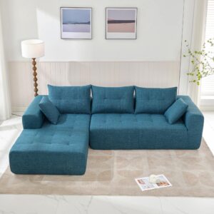 110" cloud modular sectional sofa, linen l-shape freedom combination sofa with reversible chaise, comfy deep seat floor living room sofa couch with 3 pillows for apartment office (blue)