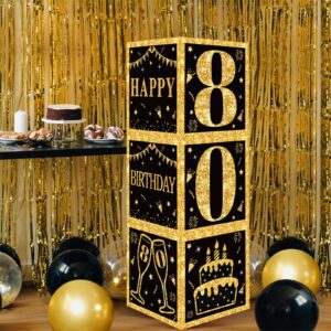 80th Birthday Decorations Boxes for Men- 3PCS Black Gold Happy 80th Birthday Balloons Boxes, 80 Year Old Party Supplies for Men Women