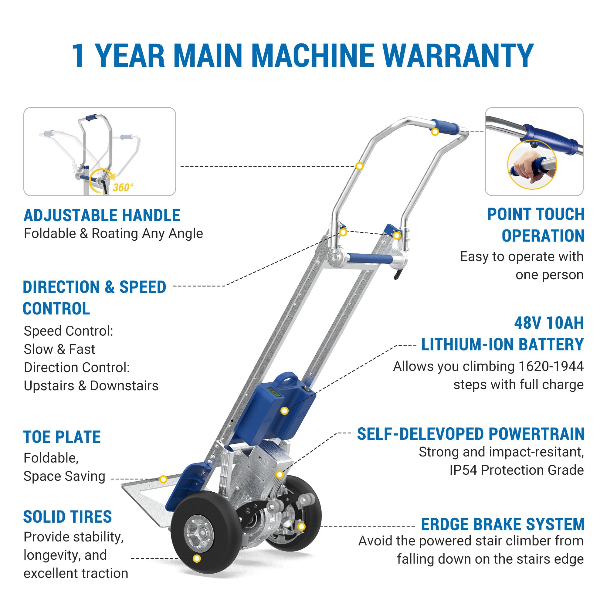 Electric Stair Climbing Dolly Hand Truck with Brake,Powered Stair Climbing Hand Trucks Dolly Cart for Moving, 550lbs Capacity Heavy Duty Stair Climber(XSTO ZW7250GC)