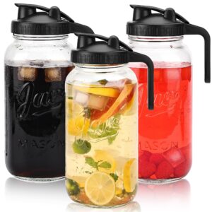 3 pack 64oz sun tea glass jar for outside, half gallon glass pitcher with airtight lid, water jug, milk container for fridge, heavy duty wide mouth mason jar for iced tea, cold brew coffee, drink