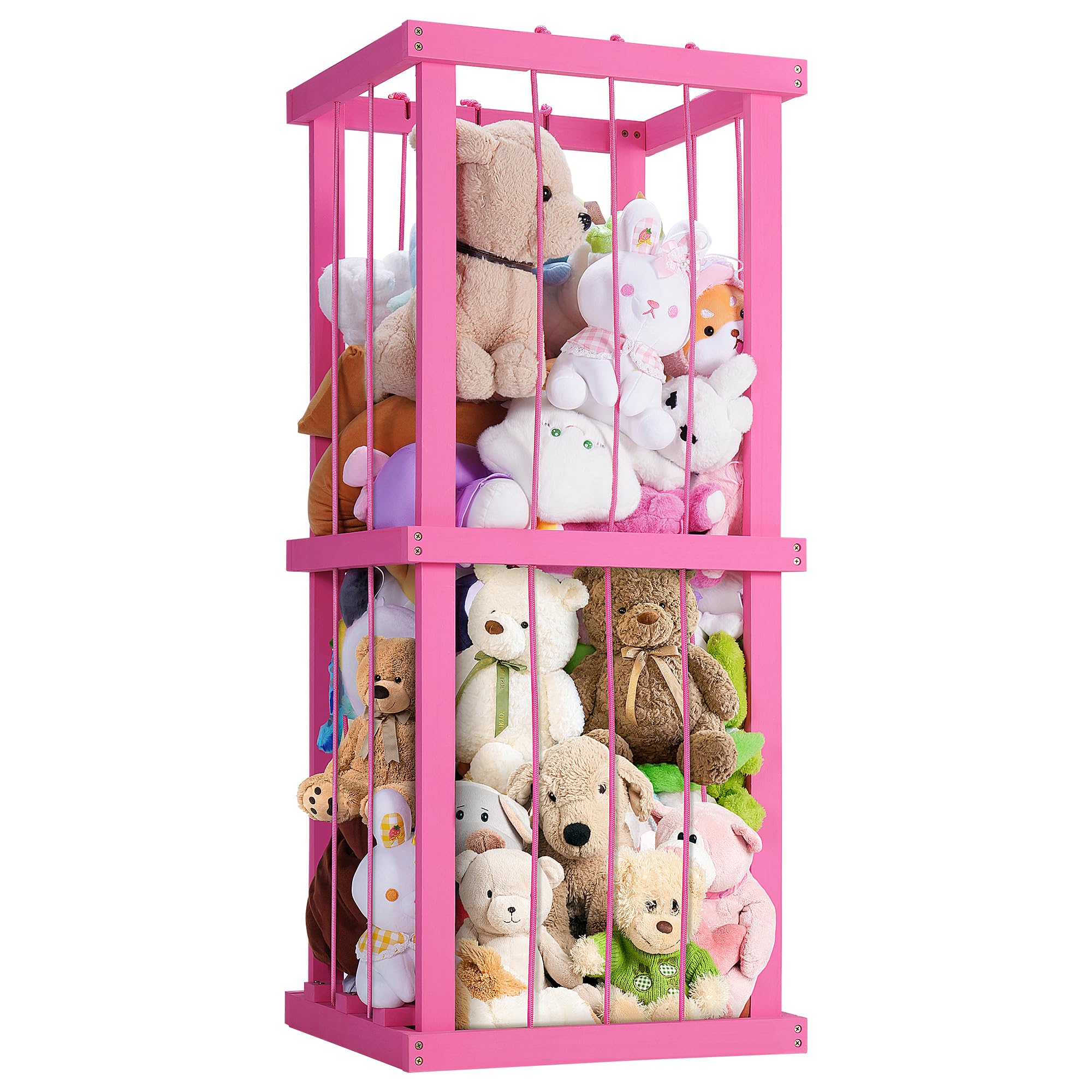 Wooden Stuffed Animal Storage, Extra Large Stuffed Animal Holder Plush Toy Organizer with Elastic Band, Stuffed Animal Zoo Storage for Nursery Play Room Bedroom Corner