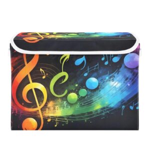 ymgqyj storage cube with lid collapsible rainbow music note print, large capacity foldable storage basket bin organizer 16.5×12.6×11.8 inches