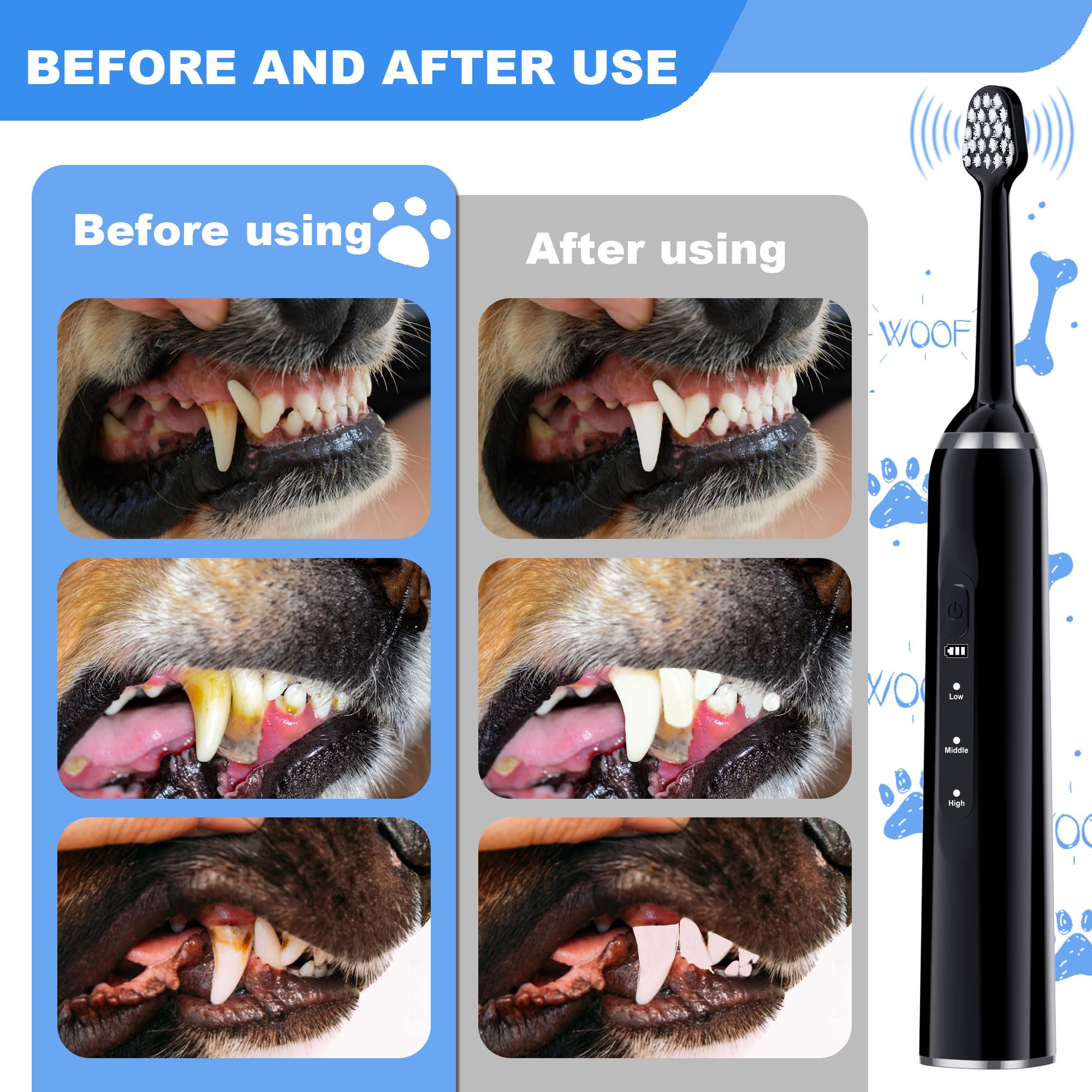 Magentak Dog Teeth Cleaning Kit, Sonic Electric Toothbrush for Pets, Teeth Plaque Remover Brush Set, Rechargeable Sonic Toothbrush for Teeth Care with 3 Modes and 11 Replaceable Brush Heads