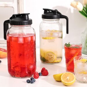 3 Pack 64oz Sun Tea Glass Jar for Outside, Half Gallon Glass Pitcher with Airtight Lid, Water Jug, Milk Container for Fridge, Heavy Duty Wide Mouth Mason Jar for Iced Tea, Cold Brew Coffee, Drink