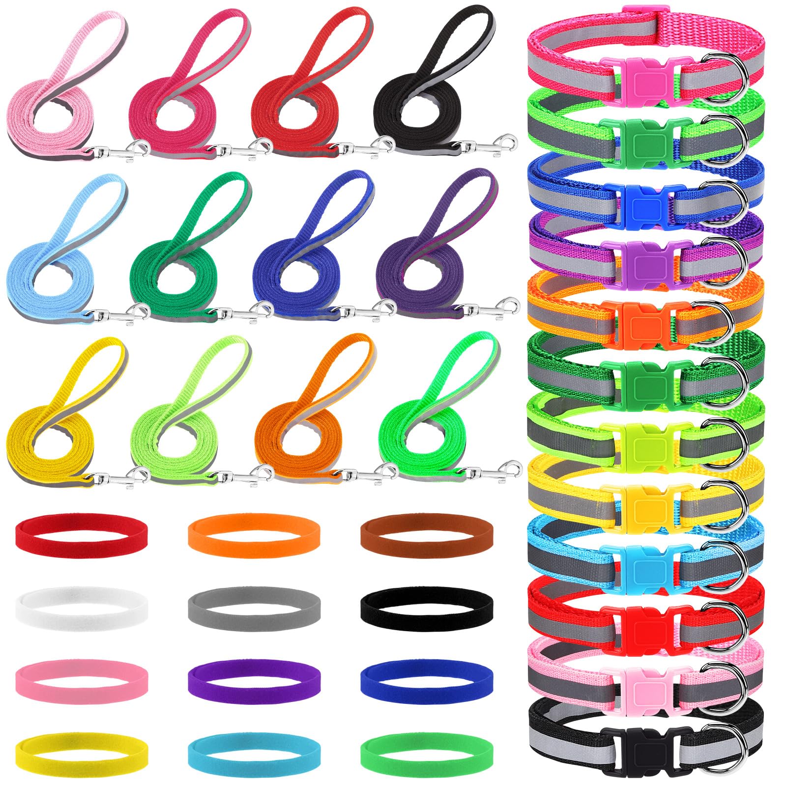 GGSTDDUP 36 Pcs Reflective Puppy Collar and Leash Set, Dog Collar and Leash Adjustable Puppy Collars Quick Release Clip Buckle Dog Collar for Small Medium Dogs Walking Training